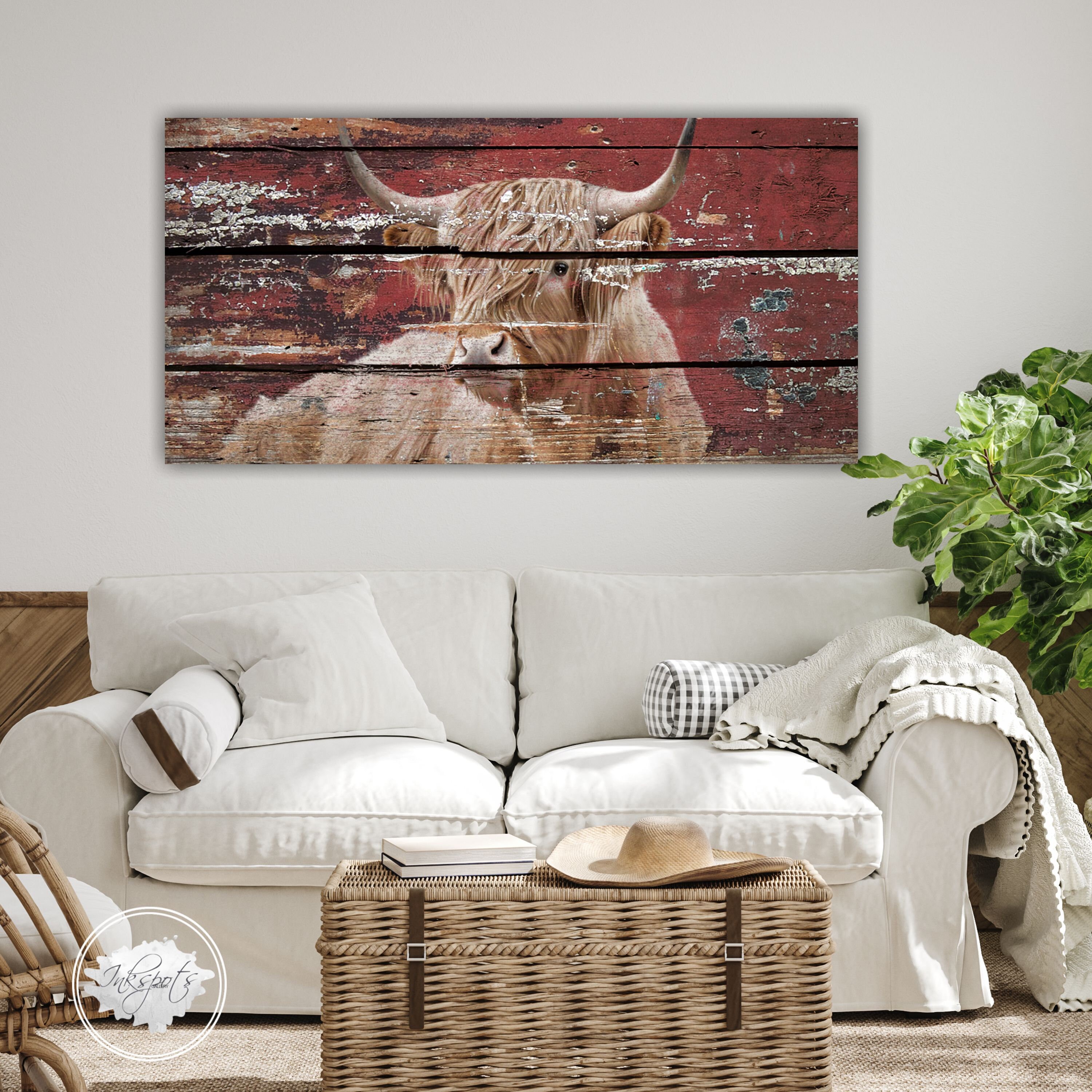 Cow Sign, Highland Cow Farmhouse Decor, Cow Canvas Wall Art, Rustic ...