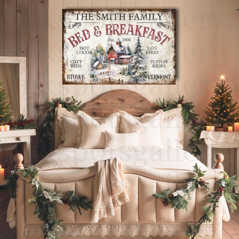 Farmhouse Christmas Bed & Breakfast Sign, Rustic Country Christmas Sign ...