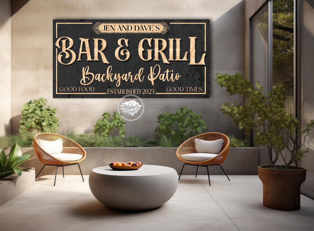 Personalized Bar and Grill Sign, Custom Backyard Patio Bar Decor ...