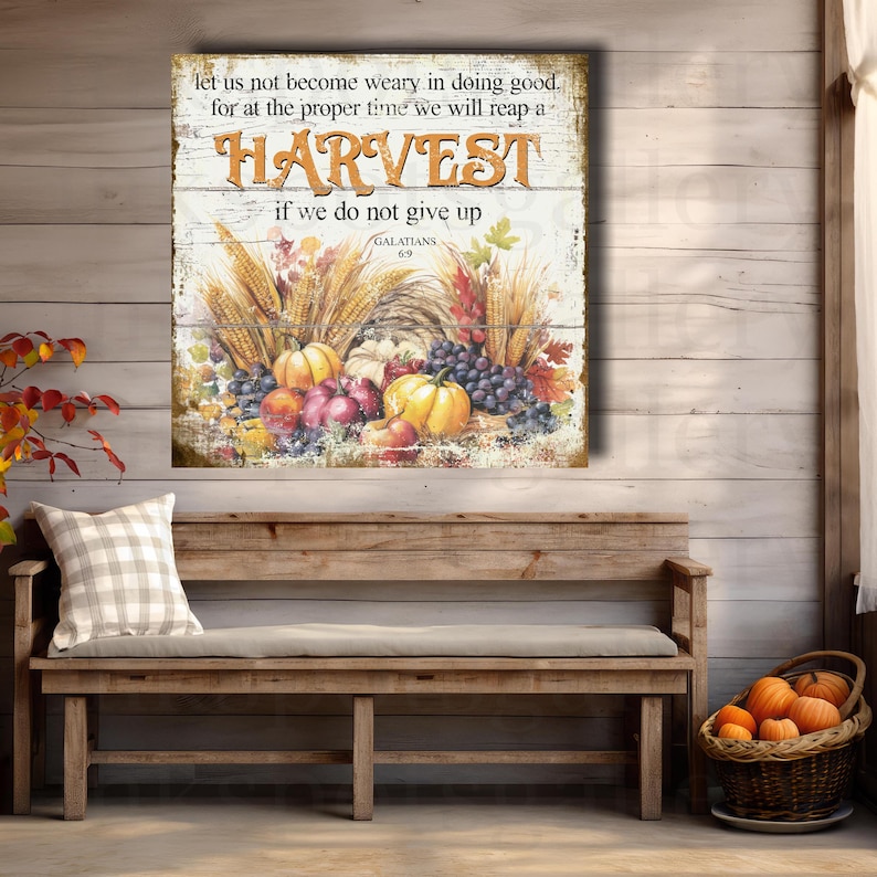 Modern Farmhouse Fall Sign Scripture Sign Harvest Basket Pumpkin Wall ...