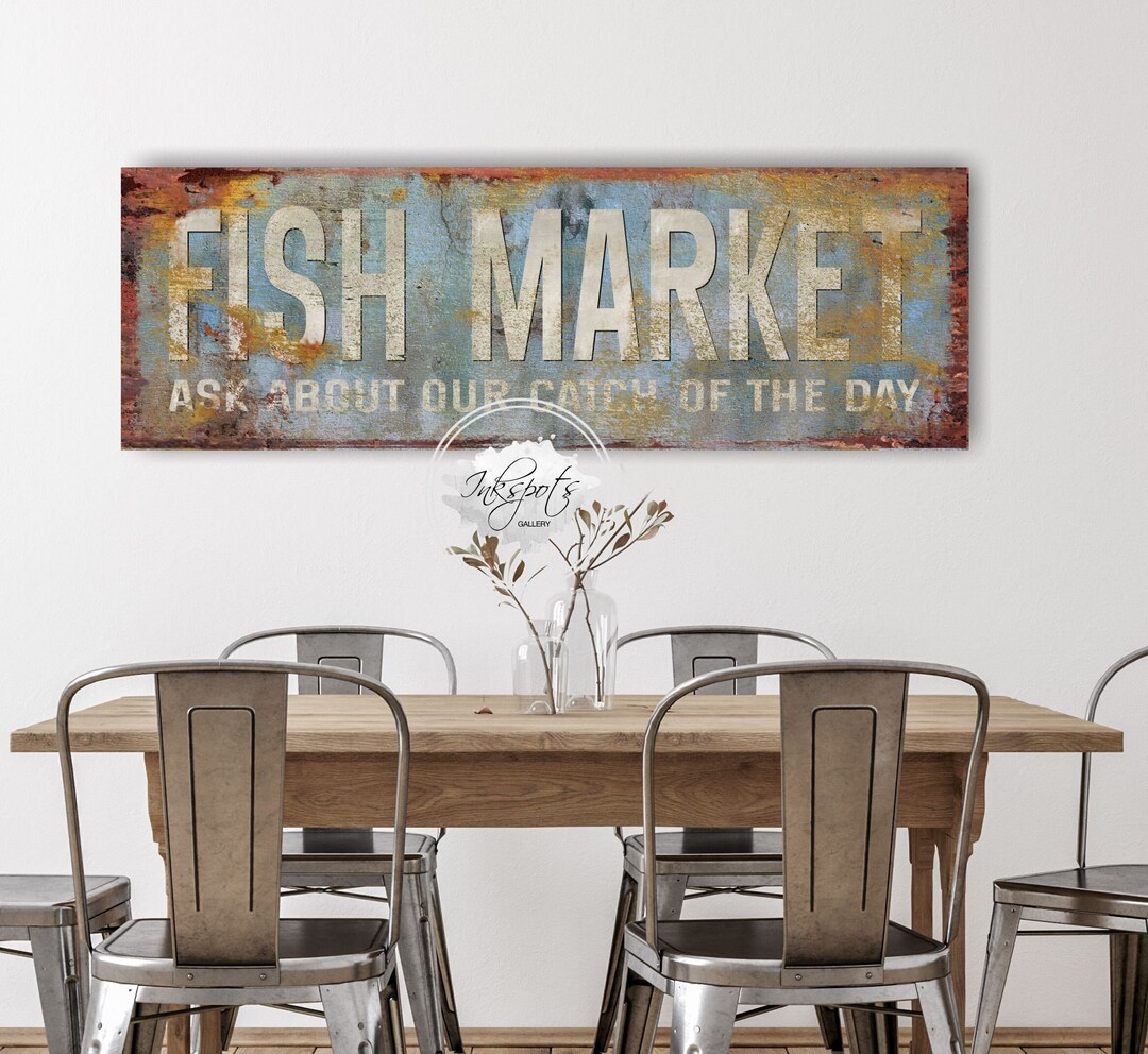 Fish Market Sign Seafood Restaurant Decor Fresh Fish Wall Art Vintage ...