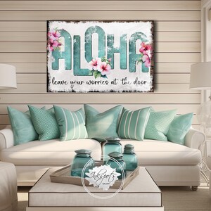 Aloha Sign Coastal Wall Art, Hawaiian Sign Beach Decor, Beach House ...