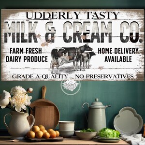 Vintage Dairy Sign, Farmhouse Kitchen Milk and Cream Company Sign ...