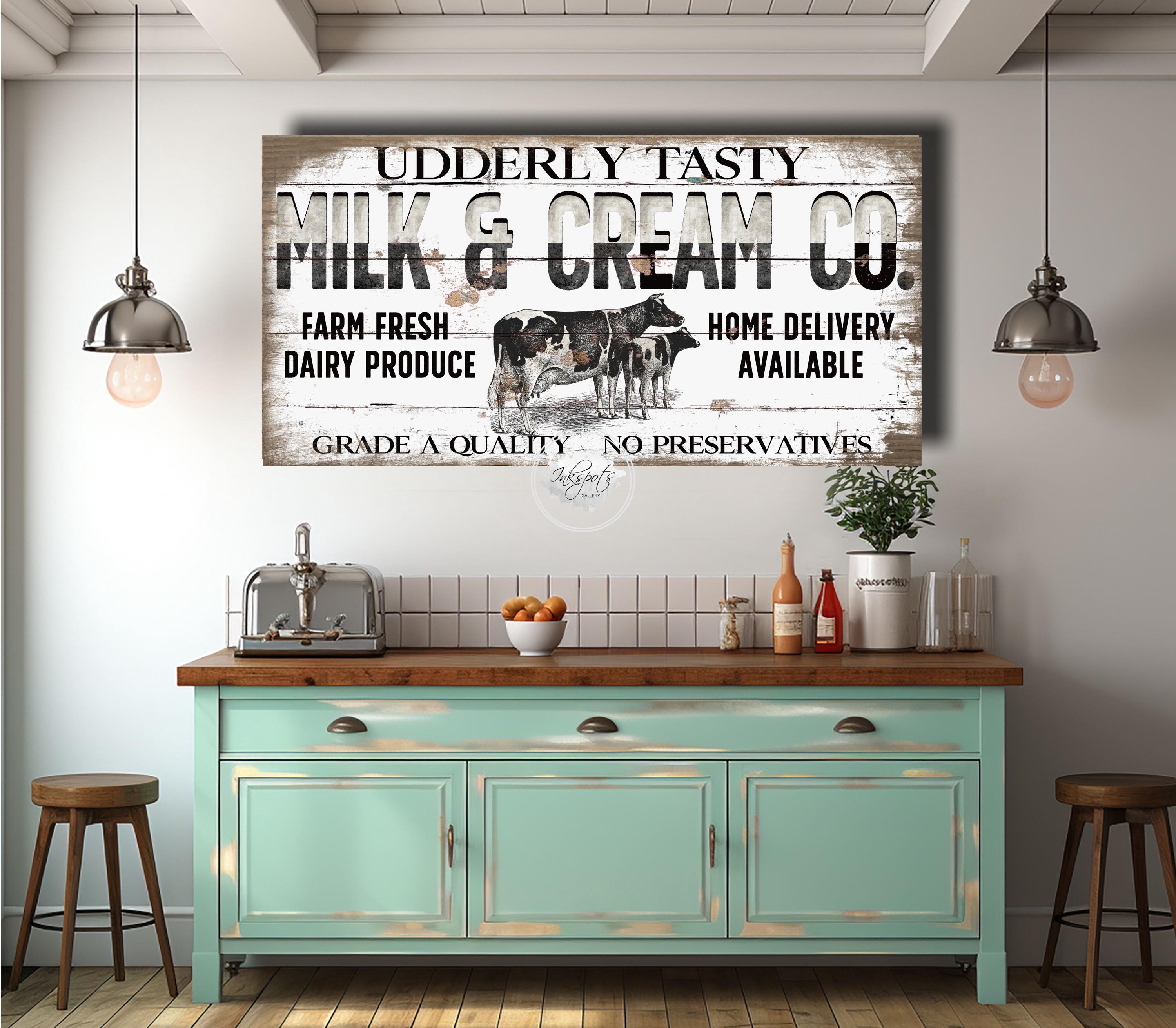 Vintage Dairy Sign, Farmhouse Kitchen Milk and Cream Company Sign ...