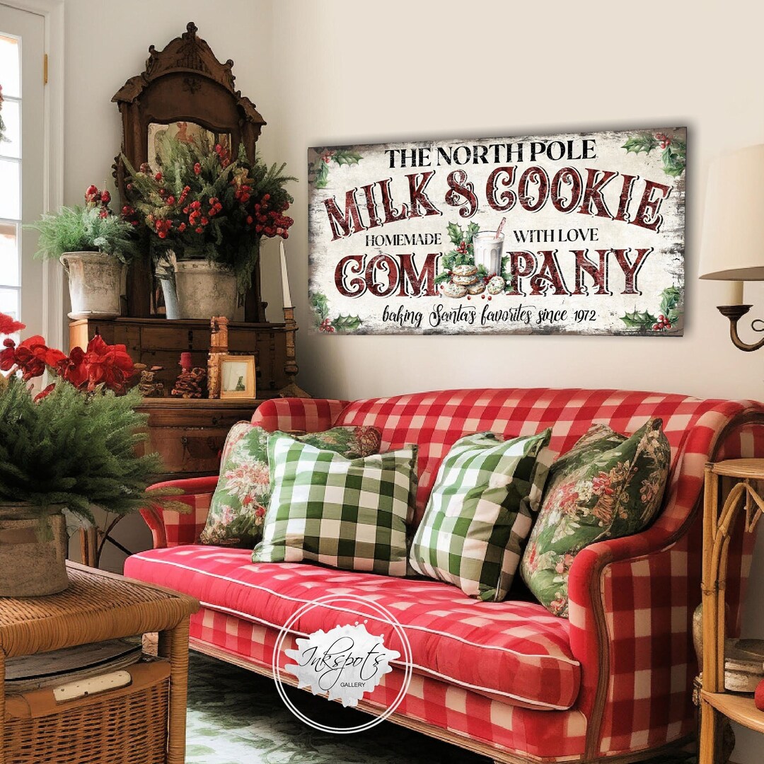 Christmas Sign Milk and Cookies for Santa Claus Holiday Wall Décor ...