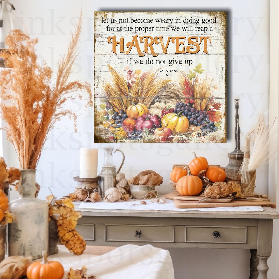 Modern Farmhouse Fall Sign Scripture Sign Harvest Basket Pumpkin Wall ...
