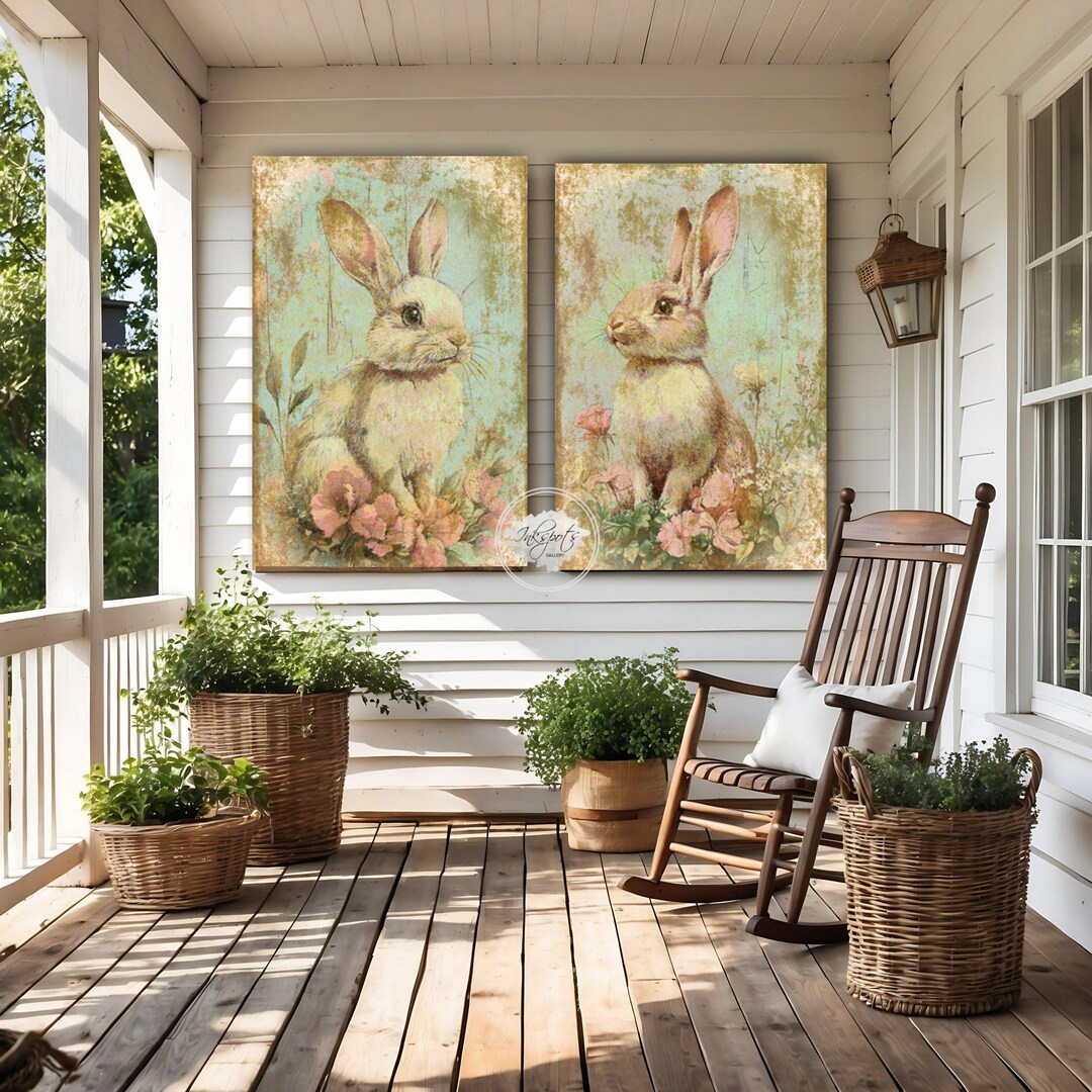 Bunny Rabbit Easter Decoration Vintage Style Bunny Sign Rustic Rabbit ...