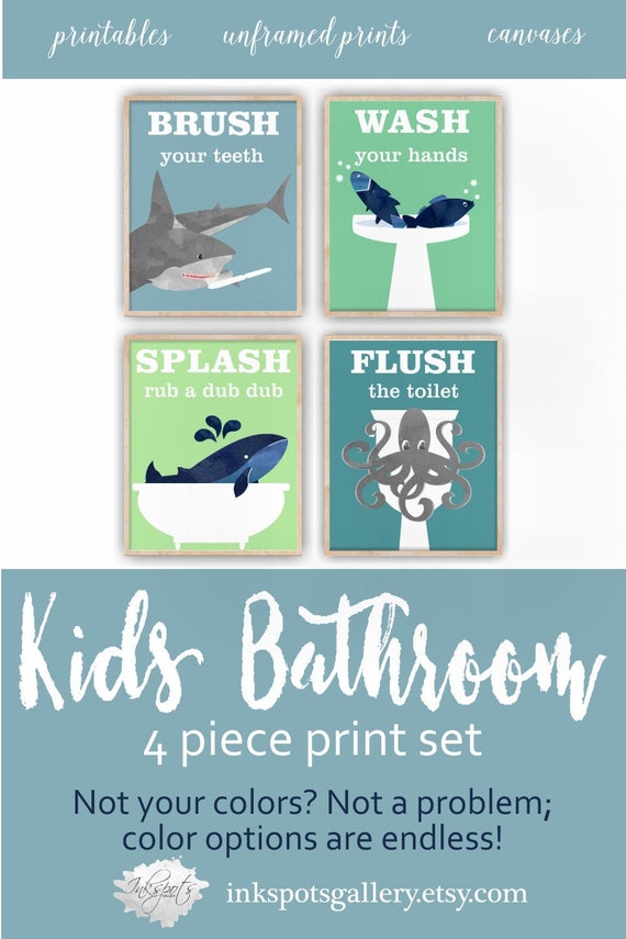 Shark Bathroom Wall Art Kids Bathroom Rules Sign Nautical | Etsy