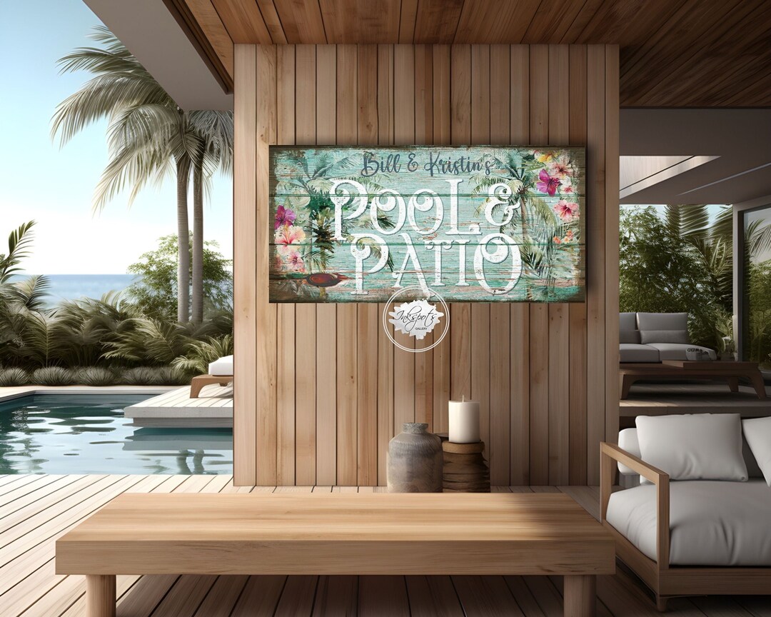 Personalized Pool Sign, Custom Pool and Patio Decor, Tropical Wall Art ...