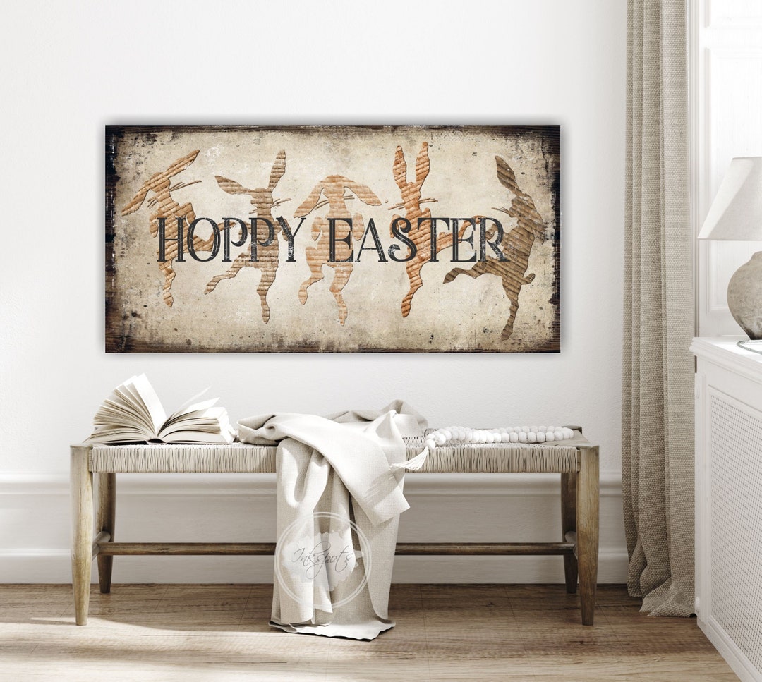 Primitive Easter Decor, Hoppy Easter Sign, Rustic Easter Decoration ...