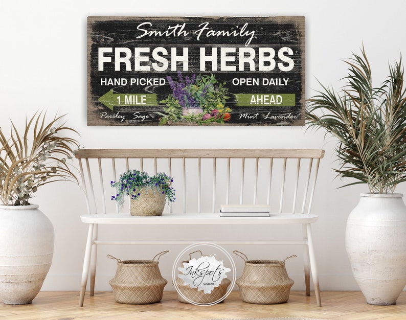 Fresh Herbs Large Kitchen Sign: Personalized Farmhouse Kitchen Garden ...