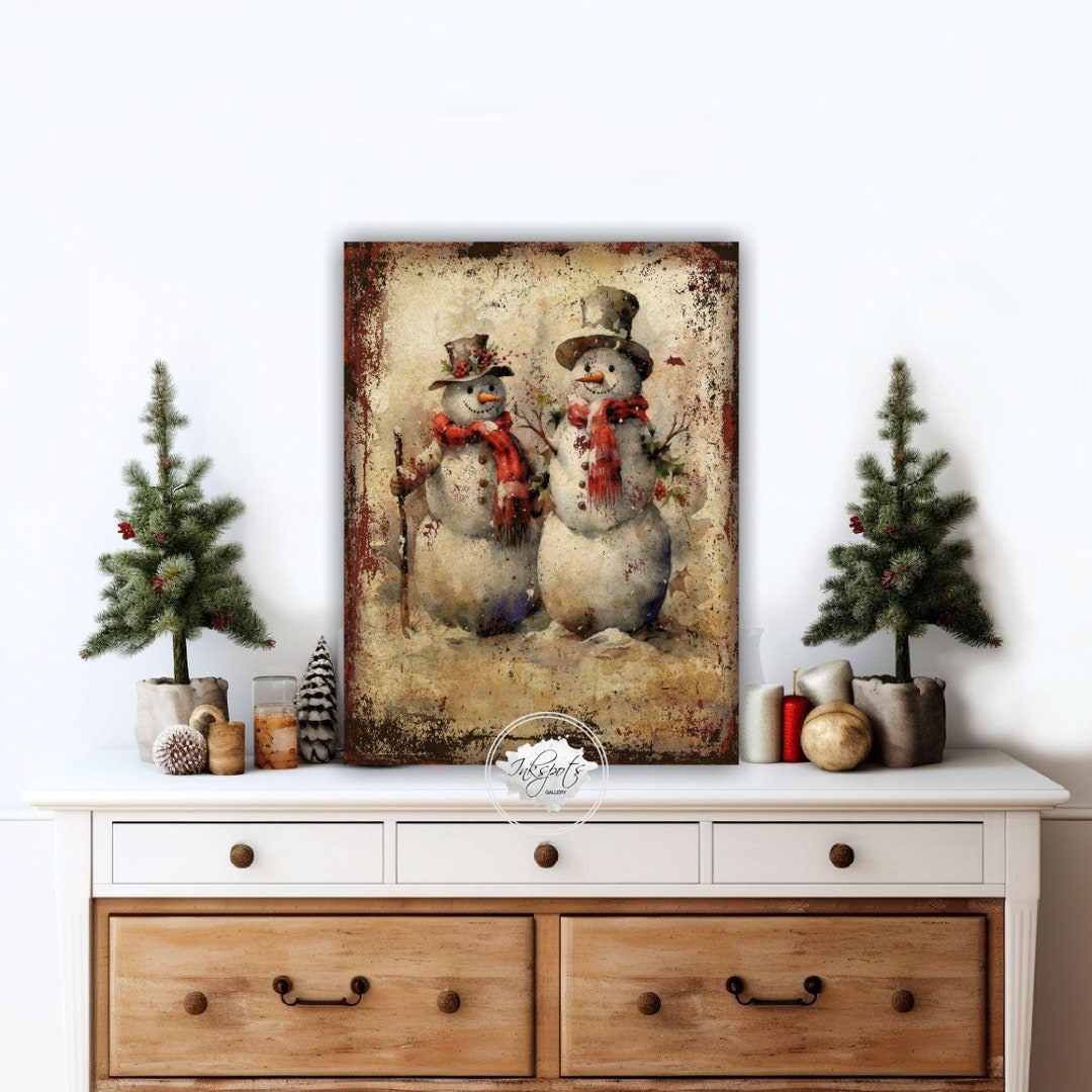 Vintage Christmas Sign Modern Farmhouse Snowman Wall Decor Rustic ...
