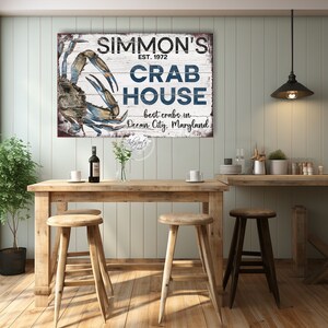 Crab Sign, Beach House Sign, Kitchen Dining Room Decor, Nautical Theme ...