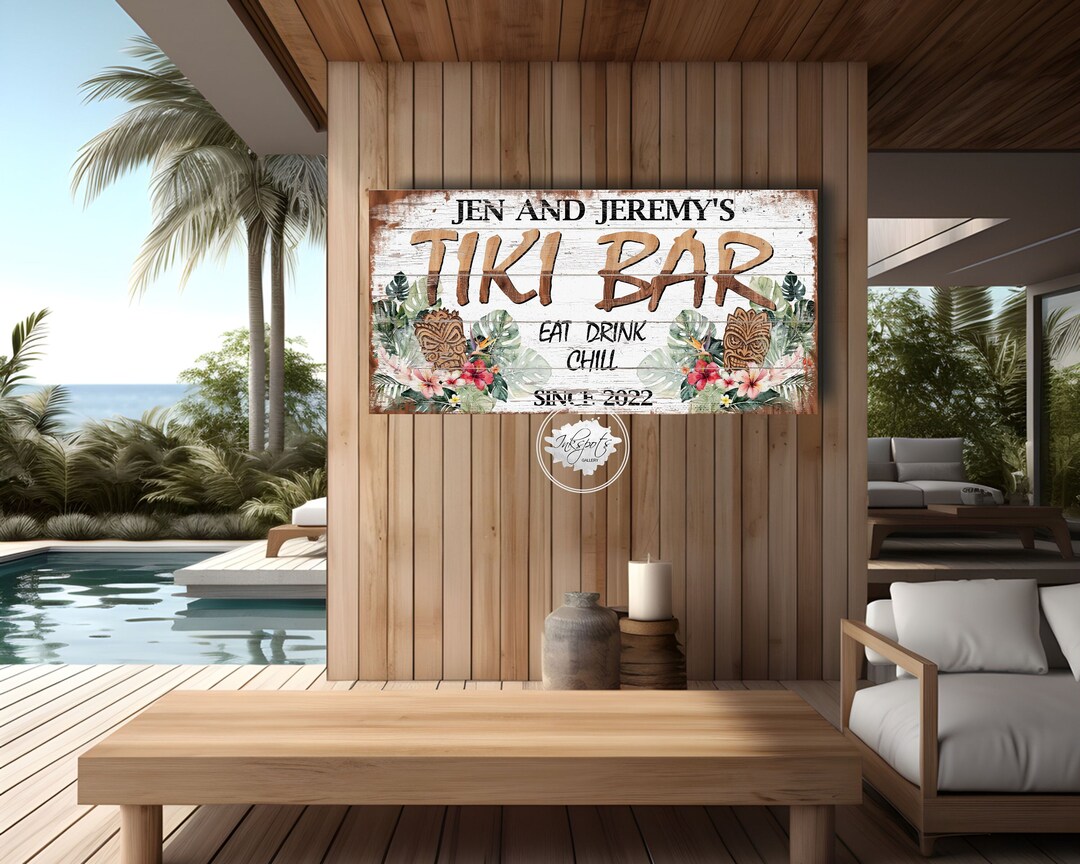 Personalized Tiki Bar Sign, Custom Tiki Bar Decor, Pool and Patio Large ...