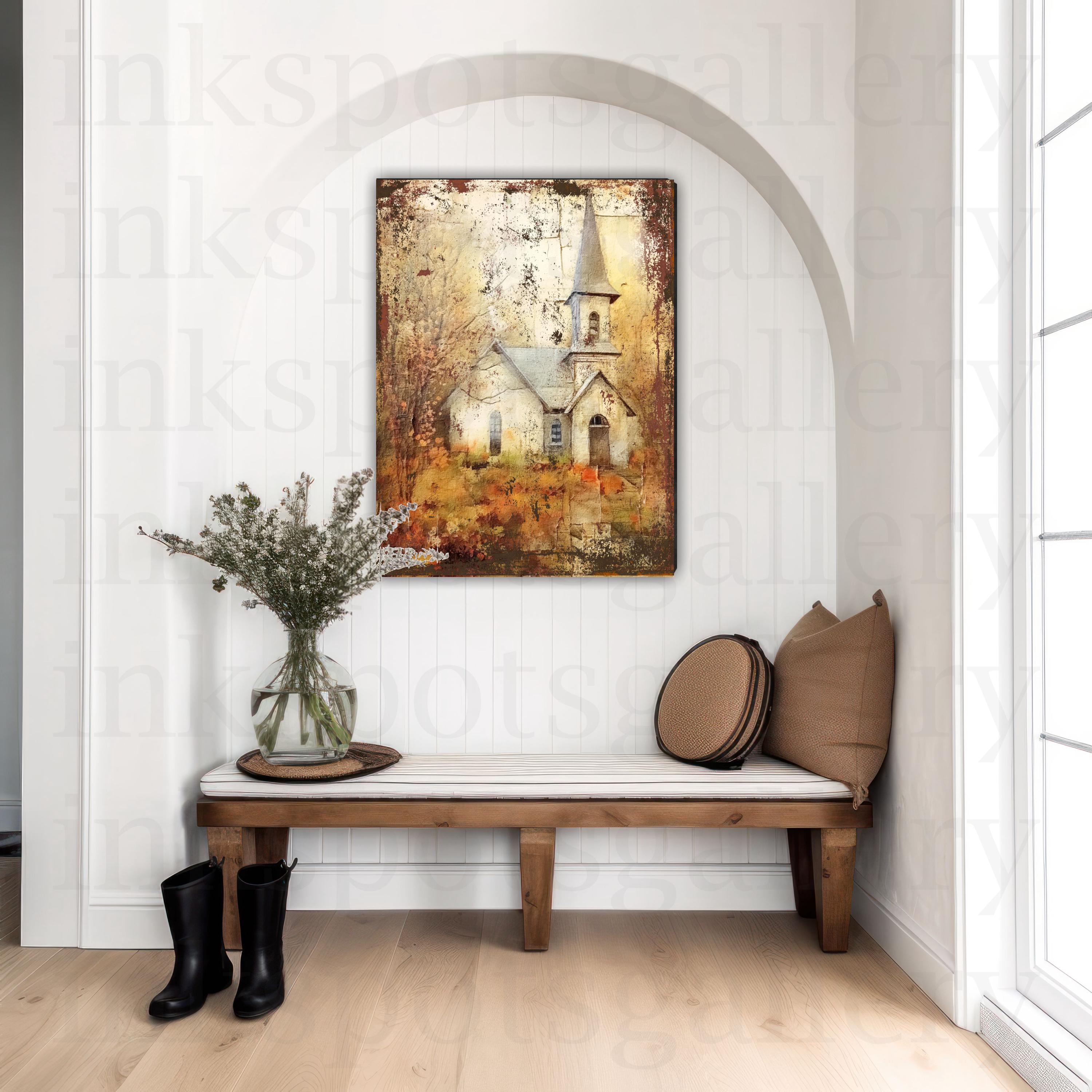 Old Country Church in Autumn Large Canvas Sign, Vintage Style Chapel ...