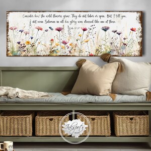 Consider the Wildflowers Scripture Sign, Rustic Spring Decor Large ...