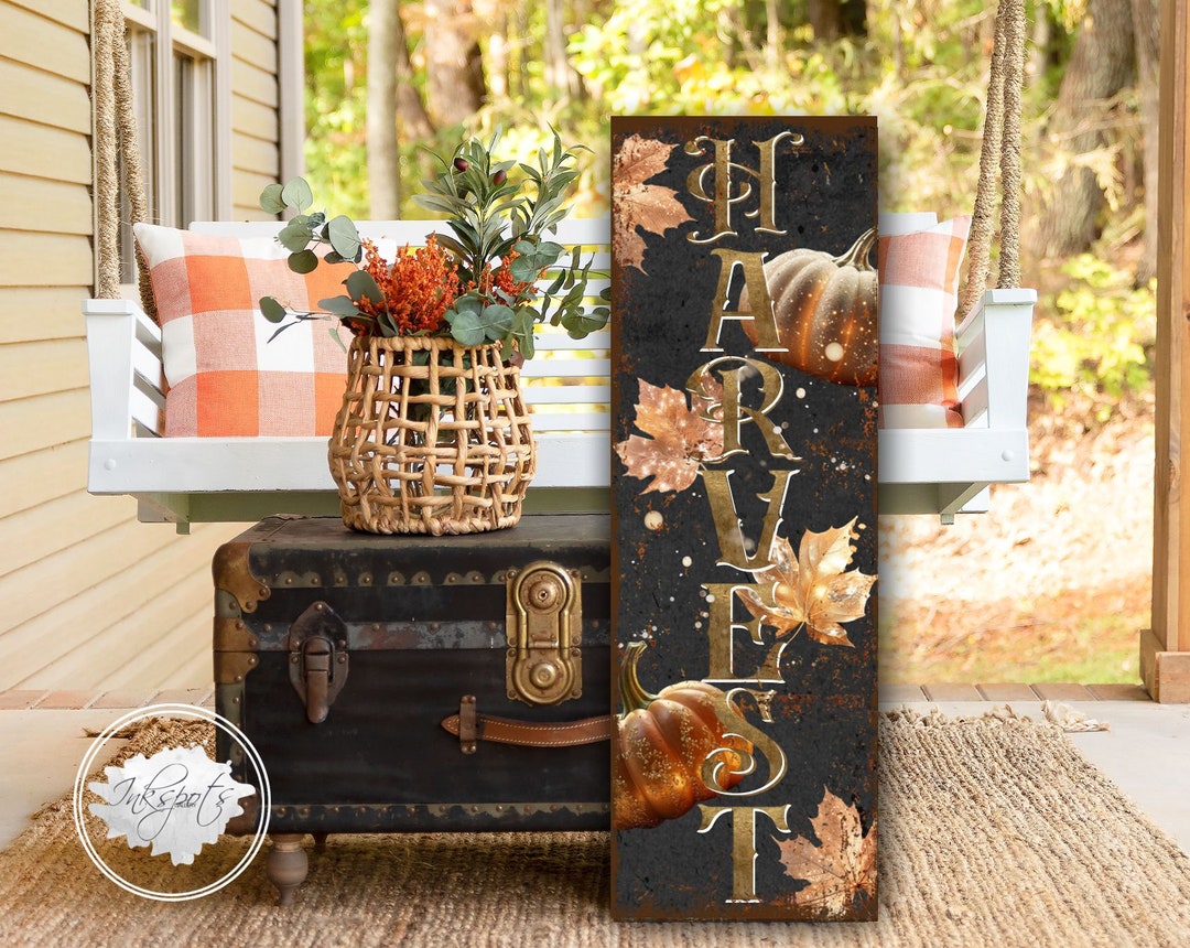 Fall Porch Decor, Harvest Signs, Front Porch Fall Welcome Sign, Vintage ...
