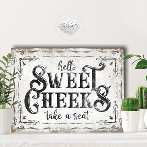 Hello Sweet Cheeks Bathroom Sign Modern Farmhouse Bath Decor Take A ...