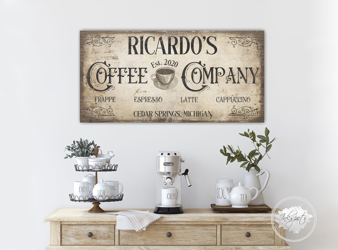 Coffee Shop Sign, Vintage Coffee Bar Sign, Personalized Modern ...