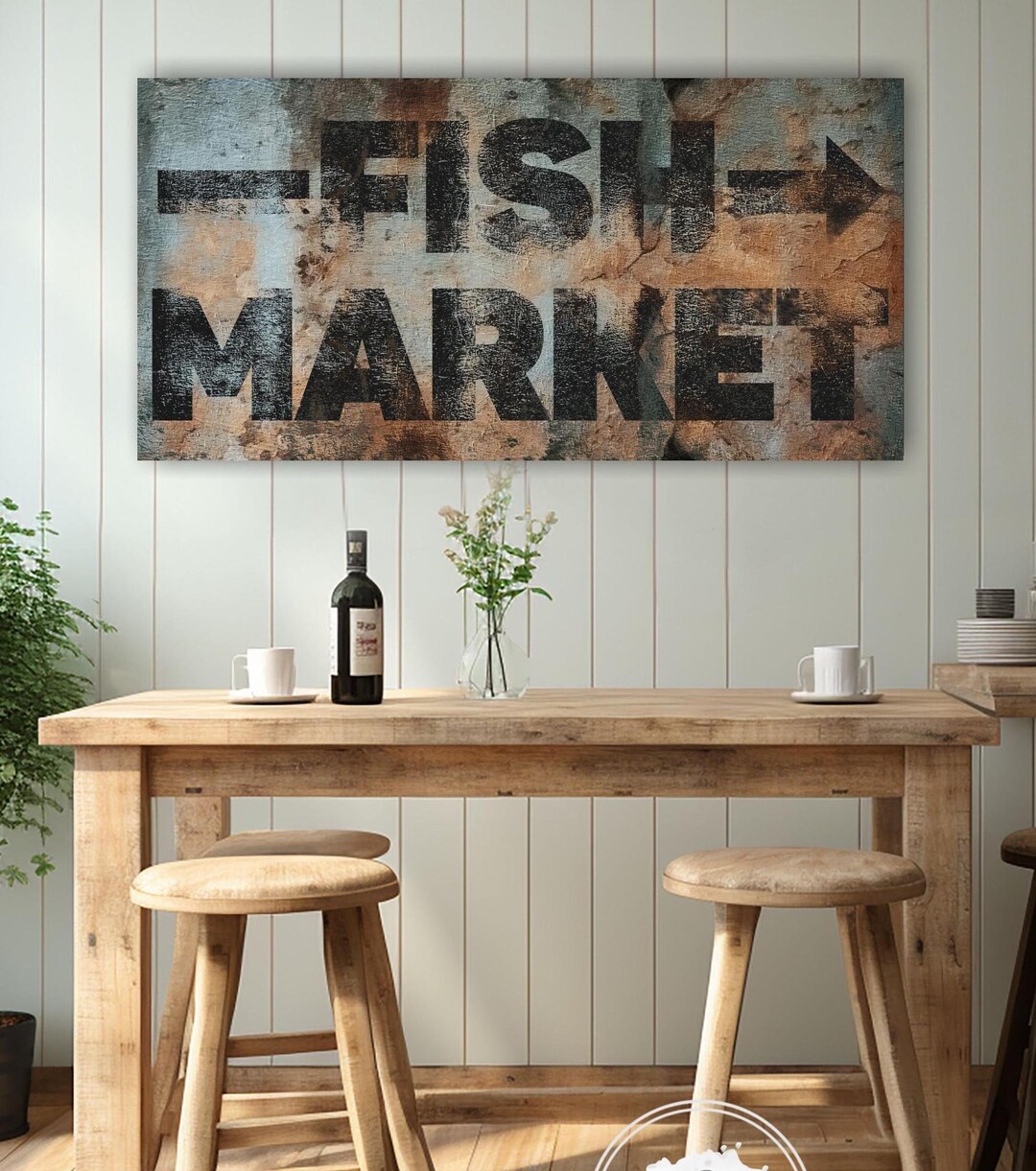 Fish Market Sign Seafood Restaurant Decor Fresh Fish Wall Art Vintage ...