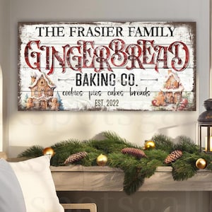 Gingerbread Sign Vintage Inspired Bakery Christmas Canvas Gingerbread ...