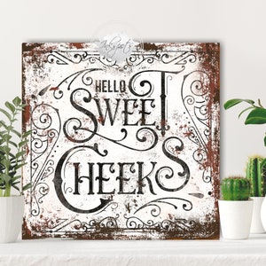 Hello Sweet Cheeks Bathroom Sign Modern Farmhouse Vintage Style Bath ...