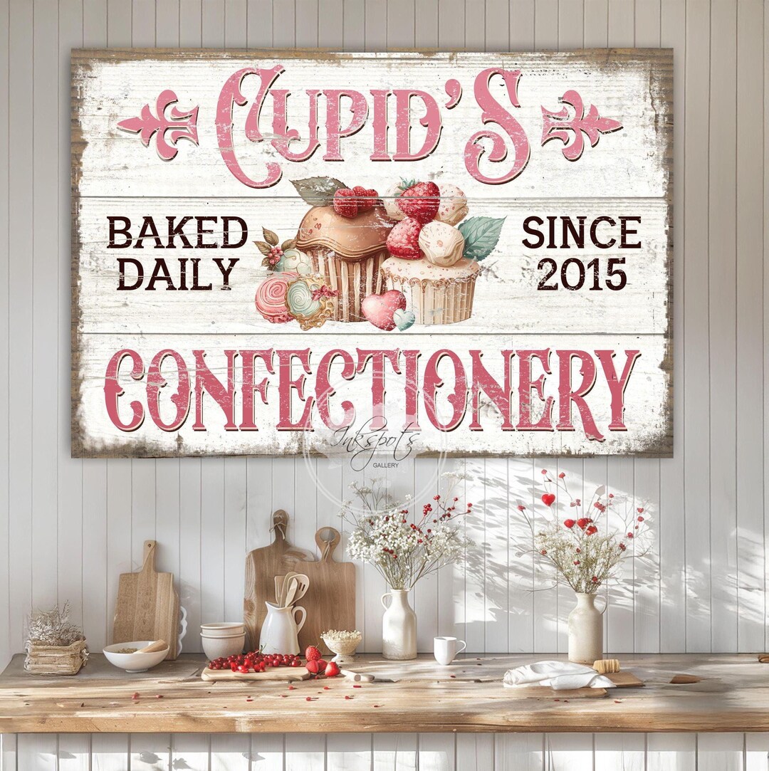 Cupids Confectionery Vintage Style Valentines Sign Large Custom Canvas ...