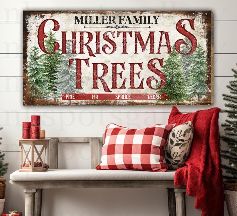 Modern Farmhouse Personalized Christmas Tree Farm Sign - Rustic Holiday ...