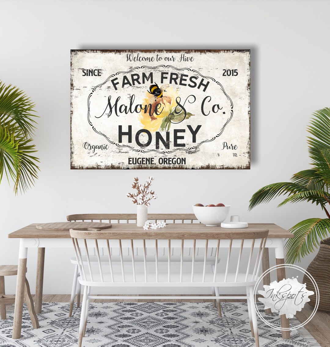 Honey Bee Decor, Vintage Honey Sign, Custom Farm Fresh Sign, Modern ...