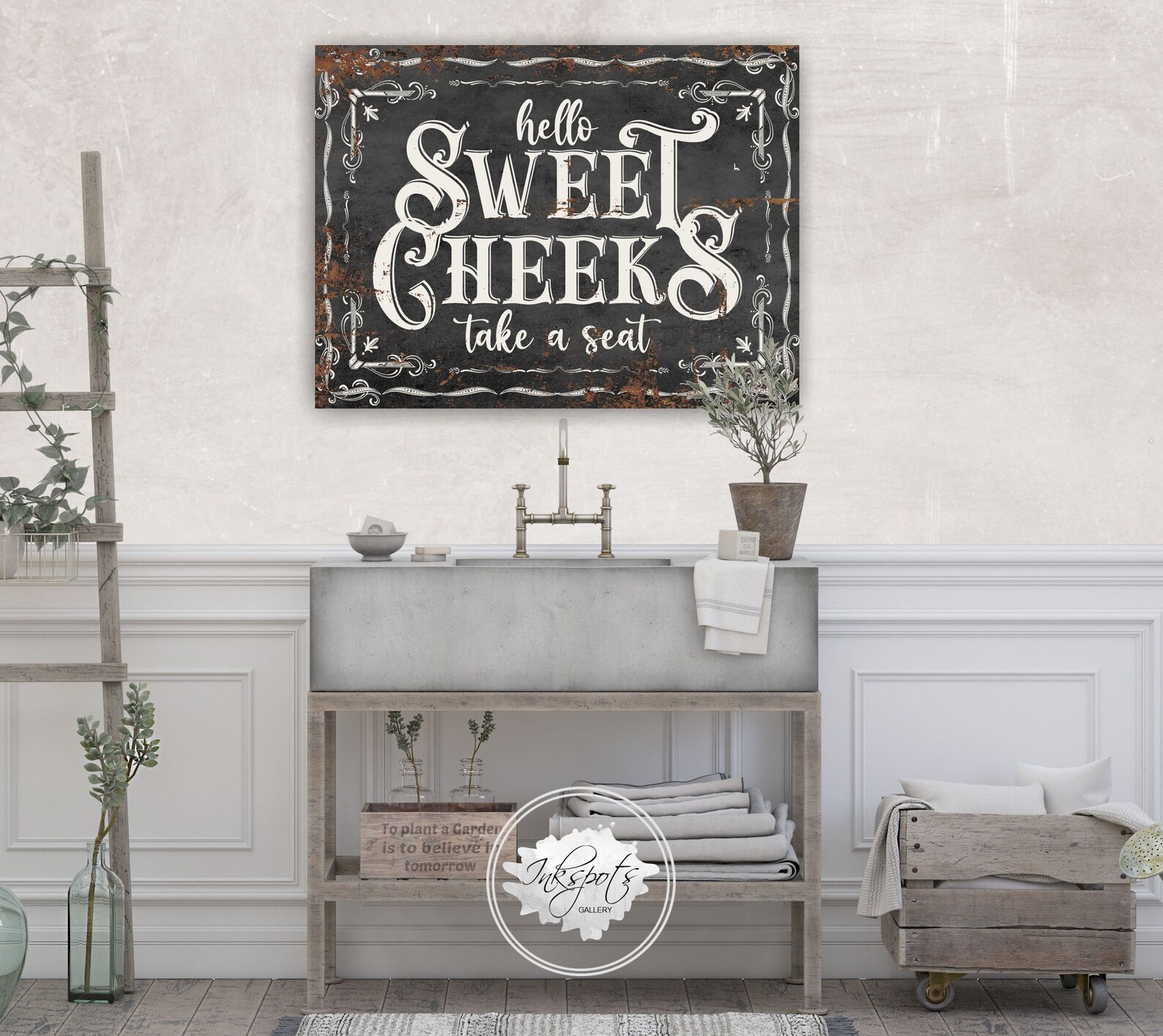 Hello Sweet Cheeks Bathroom Sign Modern Farmhouse Bath Decor Take A ...