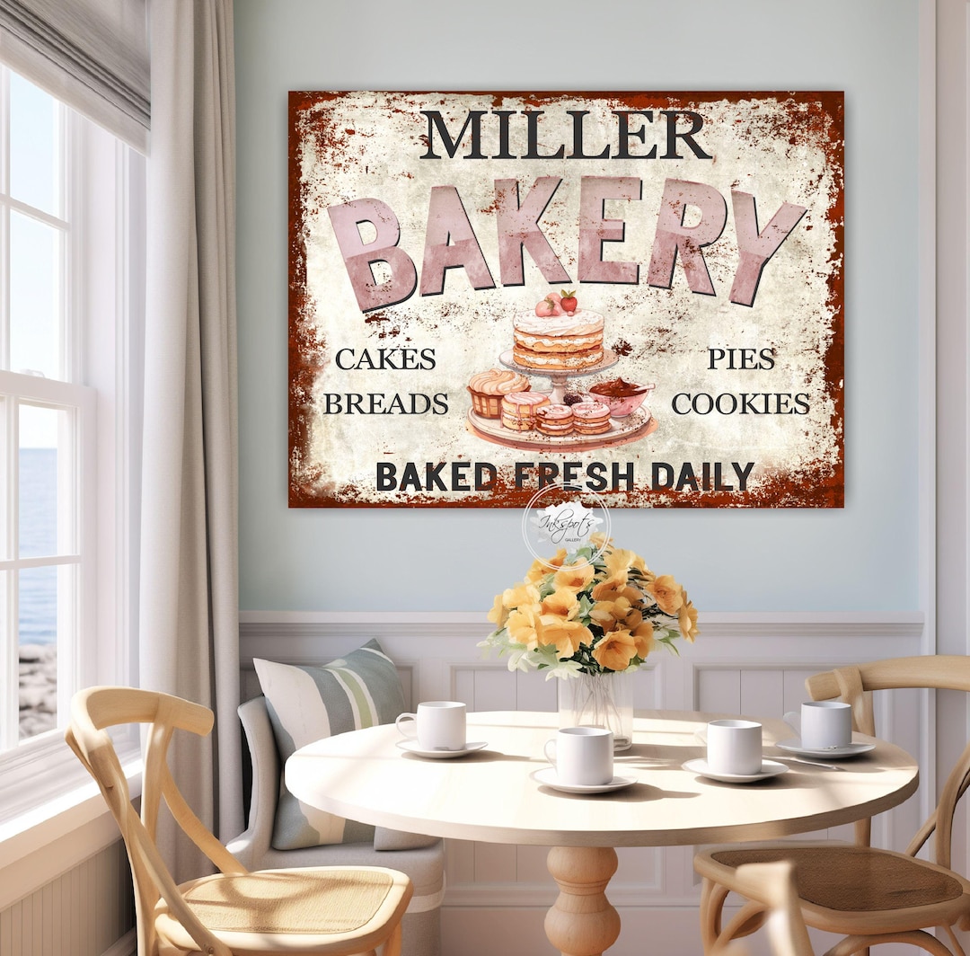 Bakery Wall Art Sign, Modern Farmhouse Kitchen Decor, Rustic Industrial ...