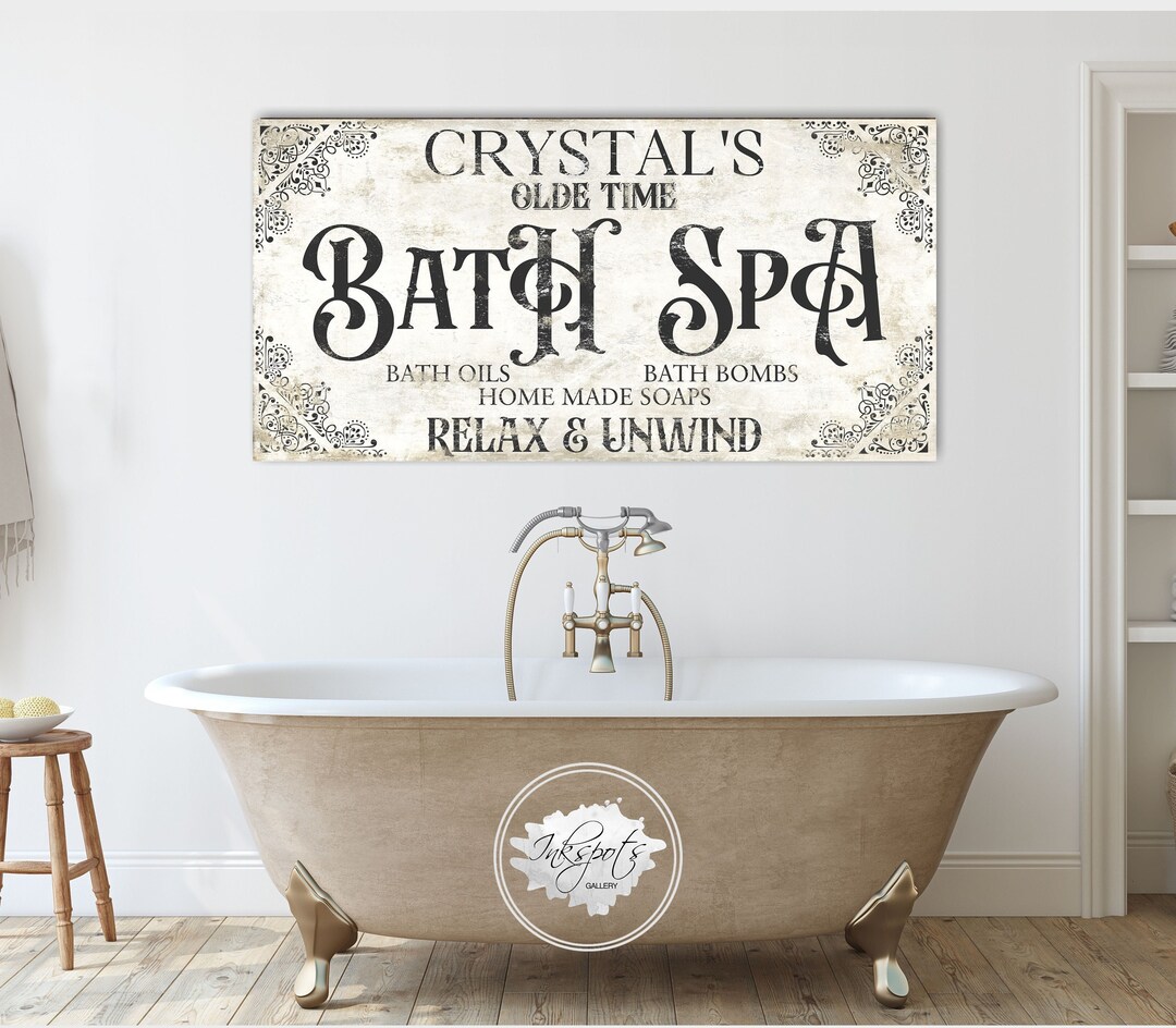 Vintage Bath Sign, Relax Bathroom Sign, Personalized Modern Farmhouse ...