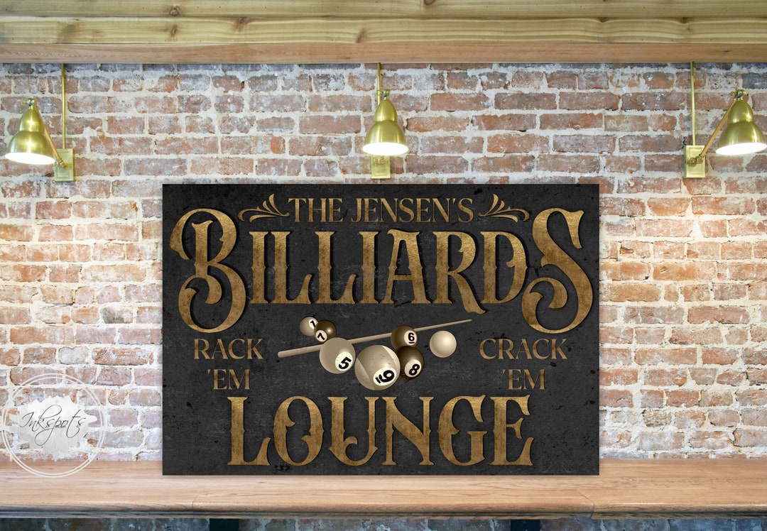 Personalized Billiards Sign, Custom Pool Hall or Game Room Sign, Man ...