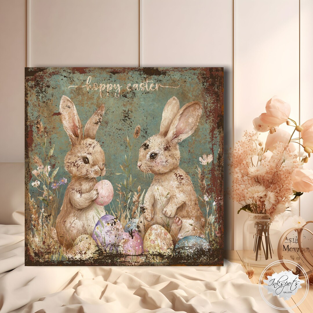 Easter Decoration Vintage Inspired Bunny Sign Rustic Rabbit Wall Art ...