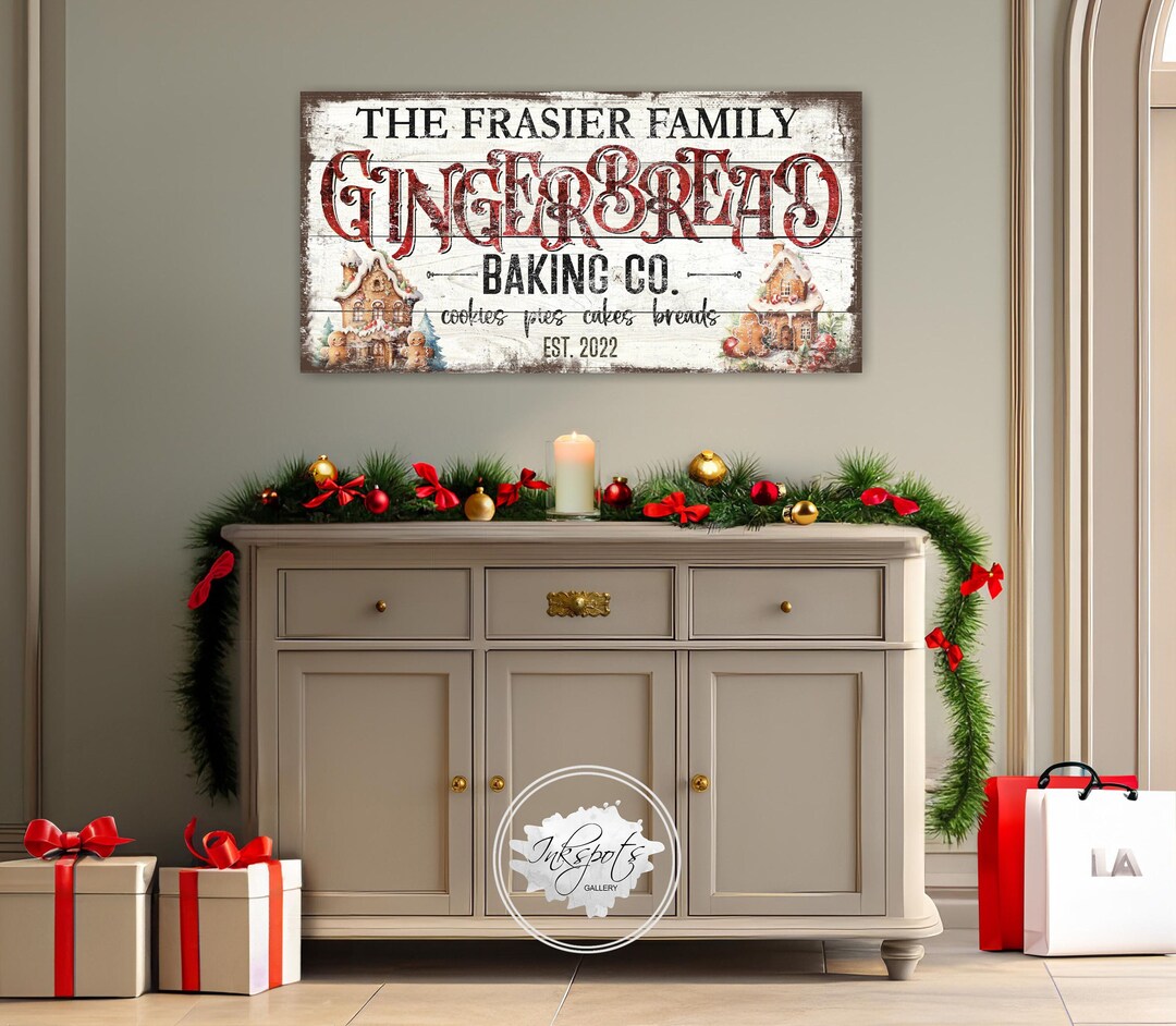 Gingerbread Sign Vintage Inspired Bakery Christmas Canvas Gingerbread ...