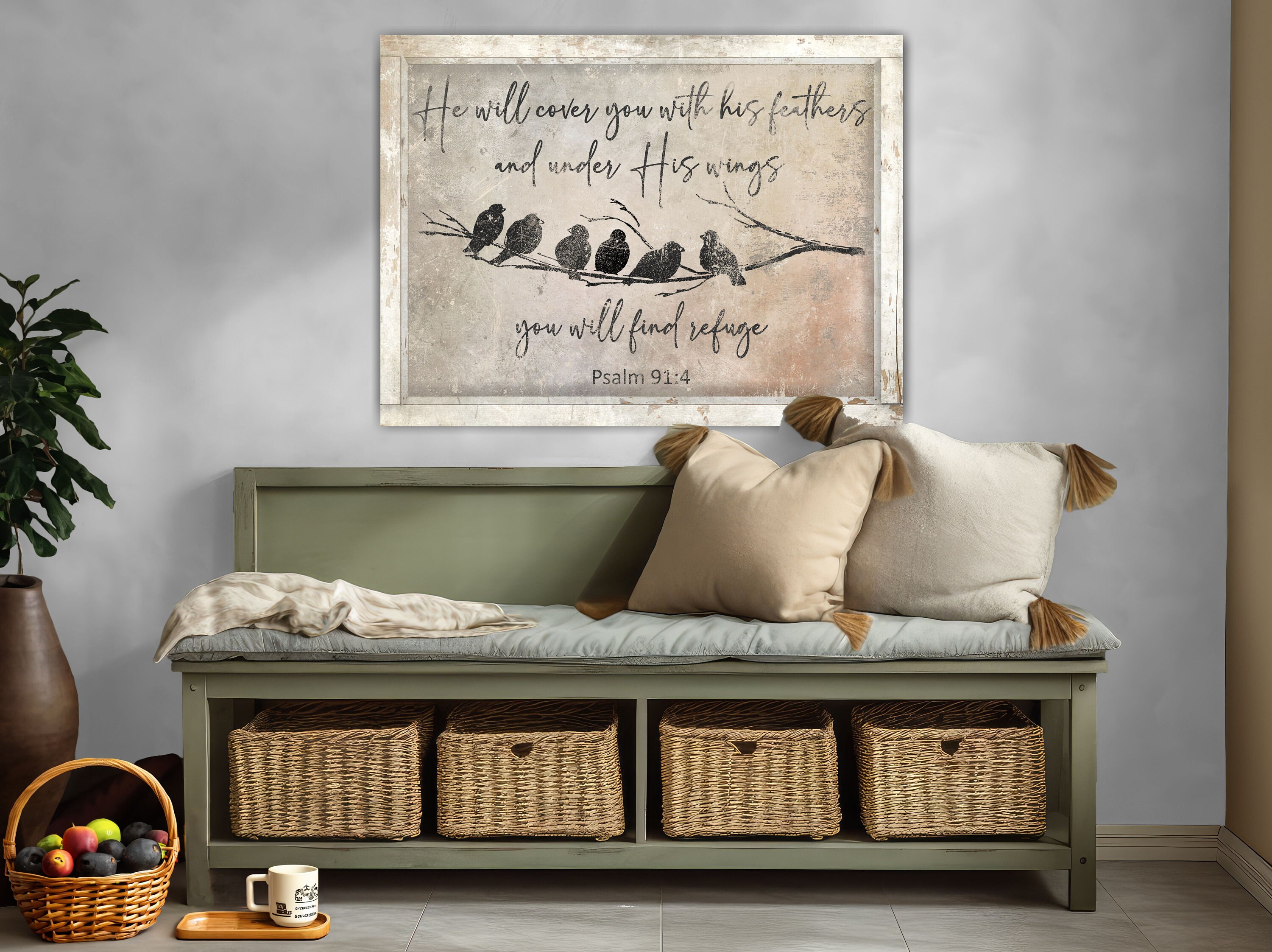 He Will Cover You With His Feathers Bible Verse Wall Art Christian Wall ...