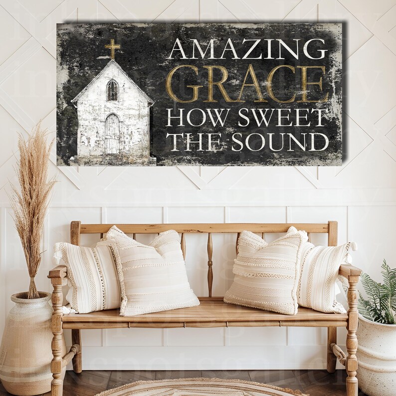 Amazing Grace Scripture Sign Christian Gift Modern Farmhouse Religious ...