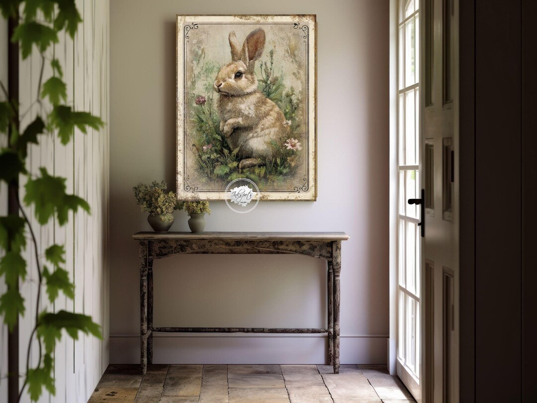 Bunny Rabbit Easter Decoration Vintage Style Bunny Sign Rustic Rabbit ...