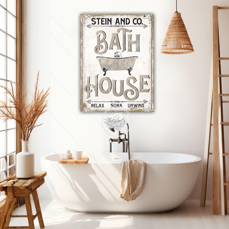 Bath House Sign: Modern Farmhouse Bathroom Decor Personalized With Name ...