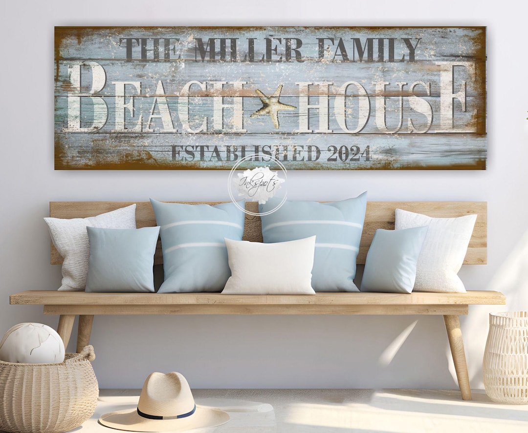 Rustic Beach House Sign: Large Custom Canvas Coastal Wall Decor BL50 - Etsy