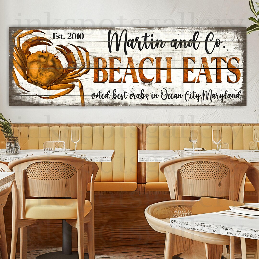 Personalized Beach House Crab Shack Sign: Vintage Coastal Canvas Wall ...