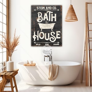 Bath House Sign Modern Farmhouse Bathroom Decor, Rustic Bathroom Wall ...