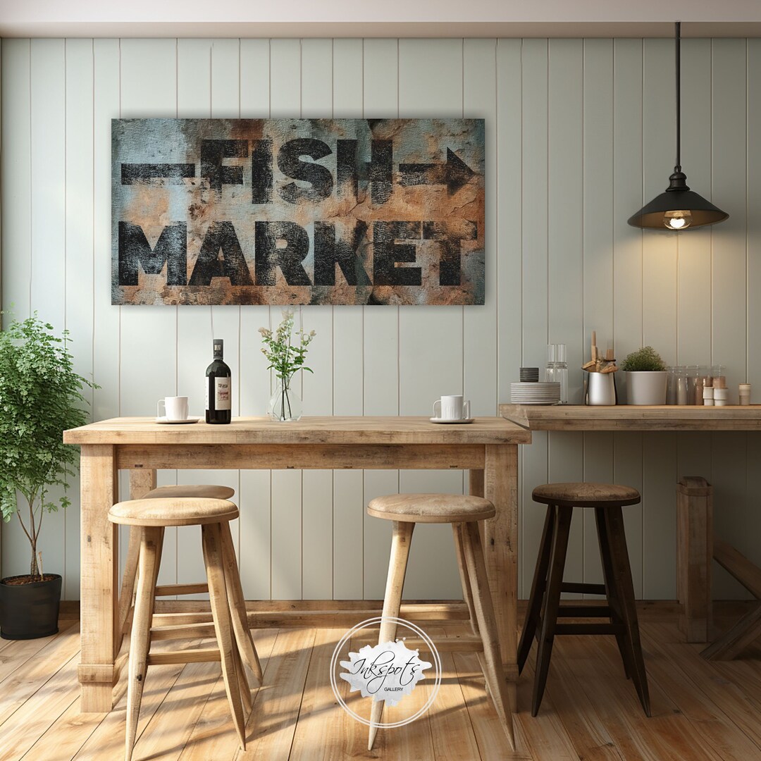 Fish Market Sign Seafood Restaurant Decor Fresh Fish Wall Art Vintage ...