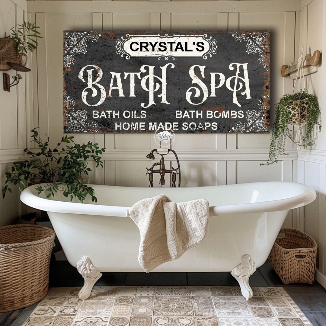 Personalized Vintage Bath House Sign - Rustic Farmhouse Bathroom Wall ...