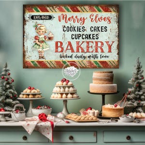 Retro Christmas Bakery Wall Art, Vintage Christmas Sign, Elf Sign Sweet ...