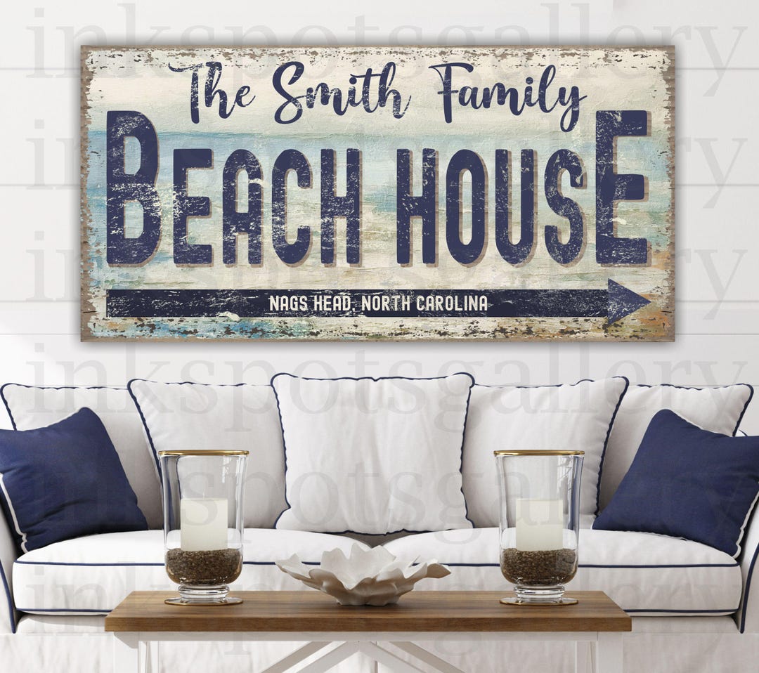 Custom Beach House Canvas Sign: Personalized Coastal Cottage Decor - Etsy