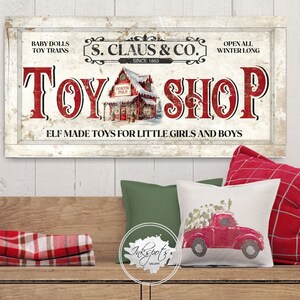 Santa Claus Christmas Toy Shop Sign, Modern Farmhouse Christmas Decor ...
