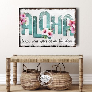 Aloha Sign Coastal Wall Art, Hawaiian Sign Beach Decor, Beach House ...