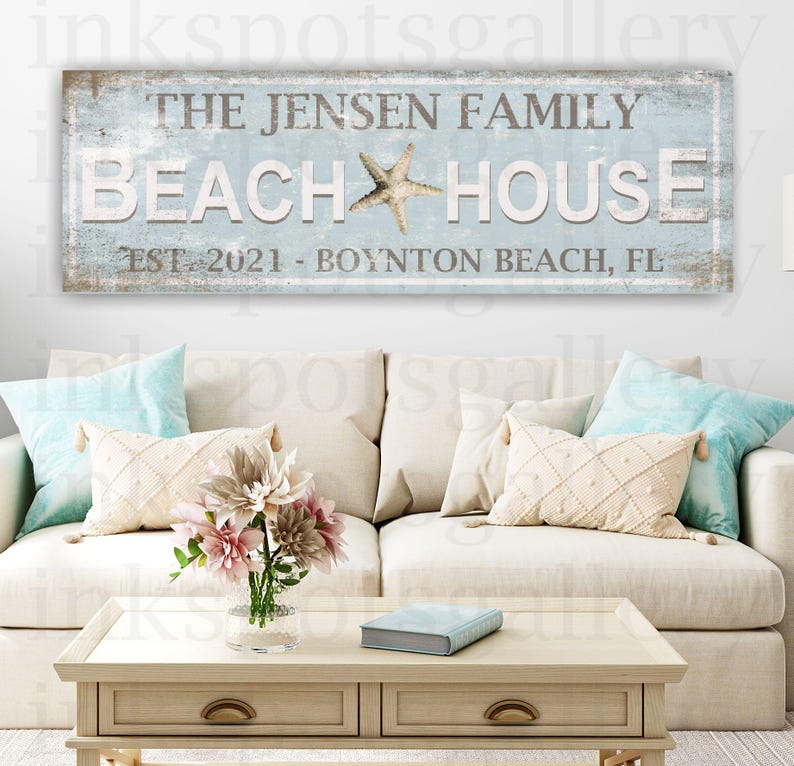 Custom Beach House Sign Coastal Wall Art Personalized With Family Name ...