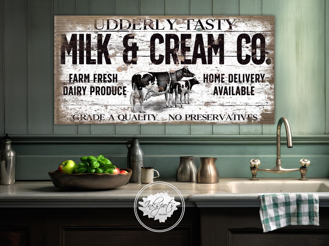 Modern Farmhouse Kitchen Sign Country Kitchen Decor Cow Sign Milk and ...